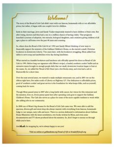 New Menu | Bread of Life Cafe