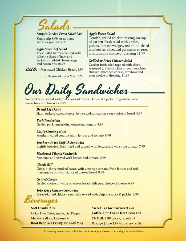 New Menu | Bread of Life Cafe