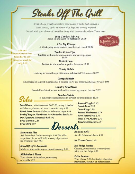 New Menu | Bread of Life Cafe